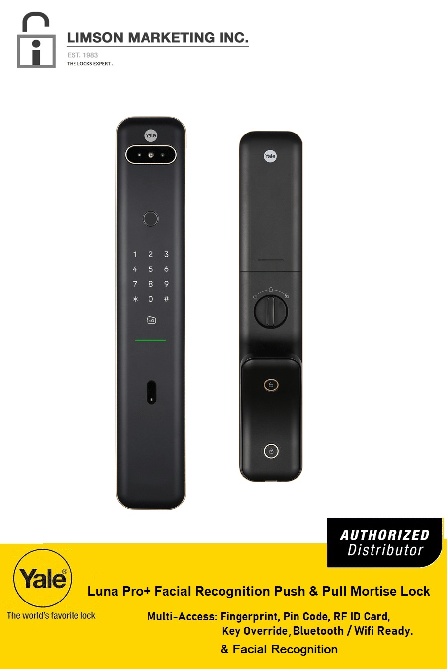 YALE Luna Pro+ Facial Recognition Push & Pull Mortise Type Smart Door ...