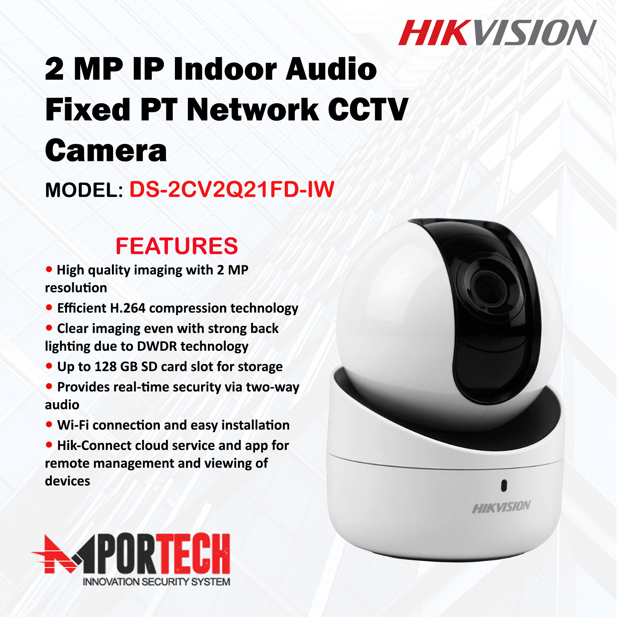 HIKVISION 2 MP IP Indoor Audio Fixed PT Network CCTV Camera DS ...
