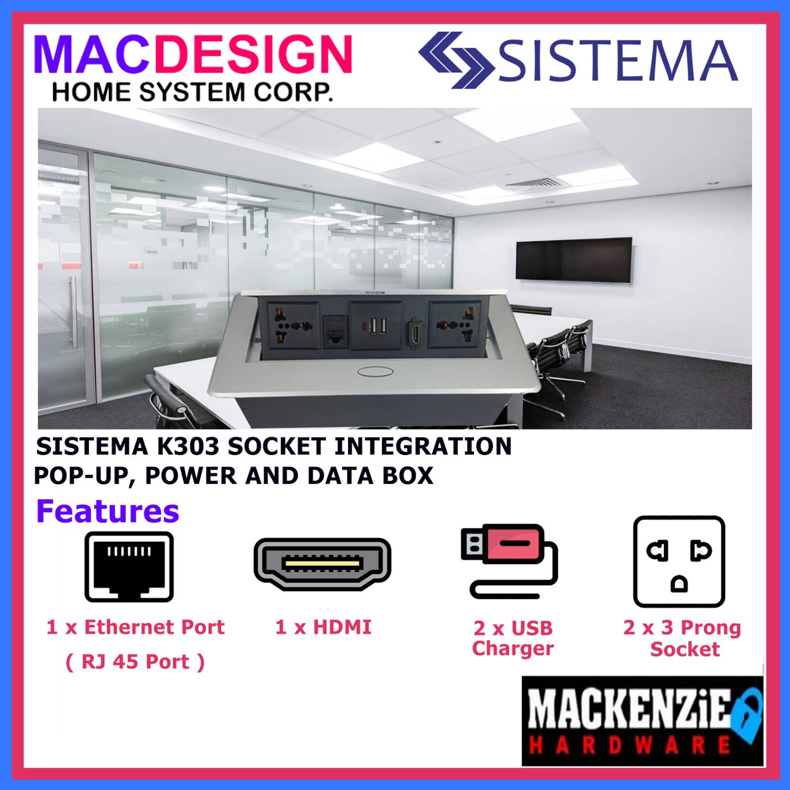 SISTEMA K303 SOCKET INTEGRATION POP UP POWER AND DATA BOX MACDESIGN ...