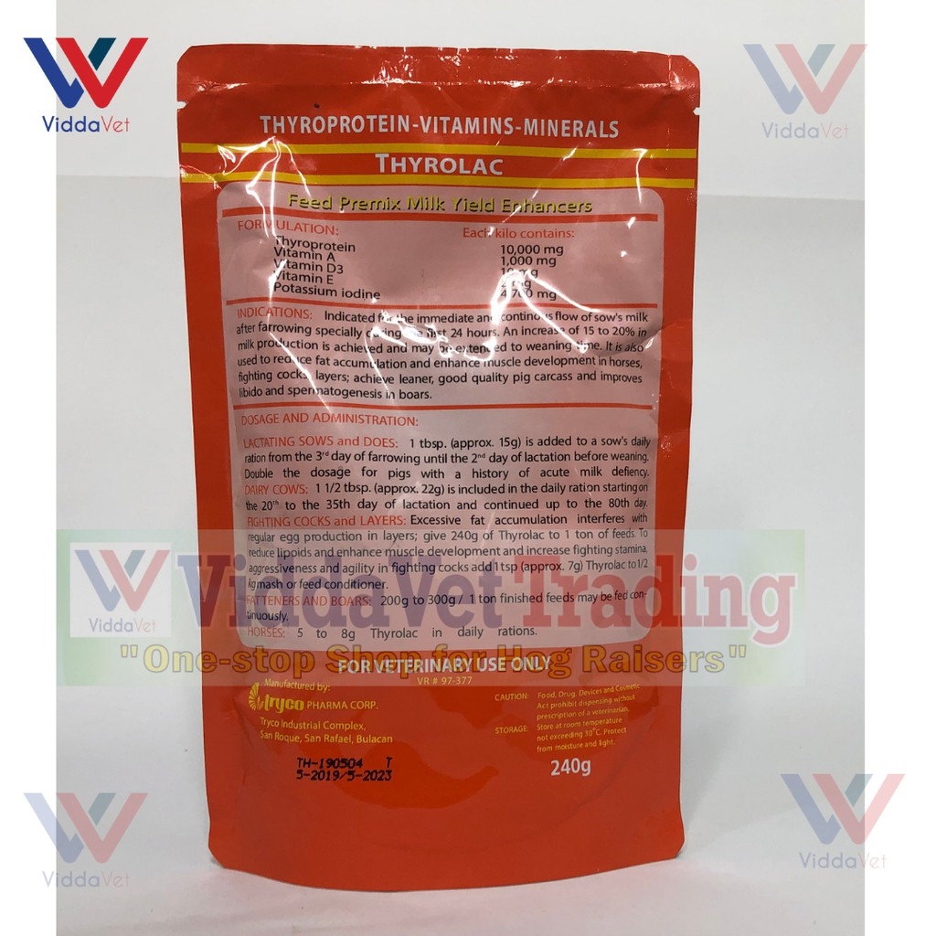 Viddavet - 240g Thyrolac Feed Premix Milk Yield Enhancer for pigs ...