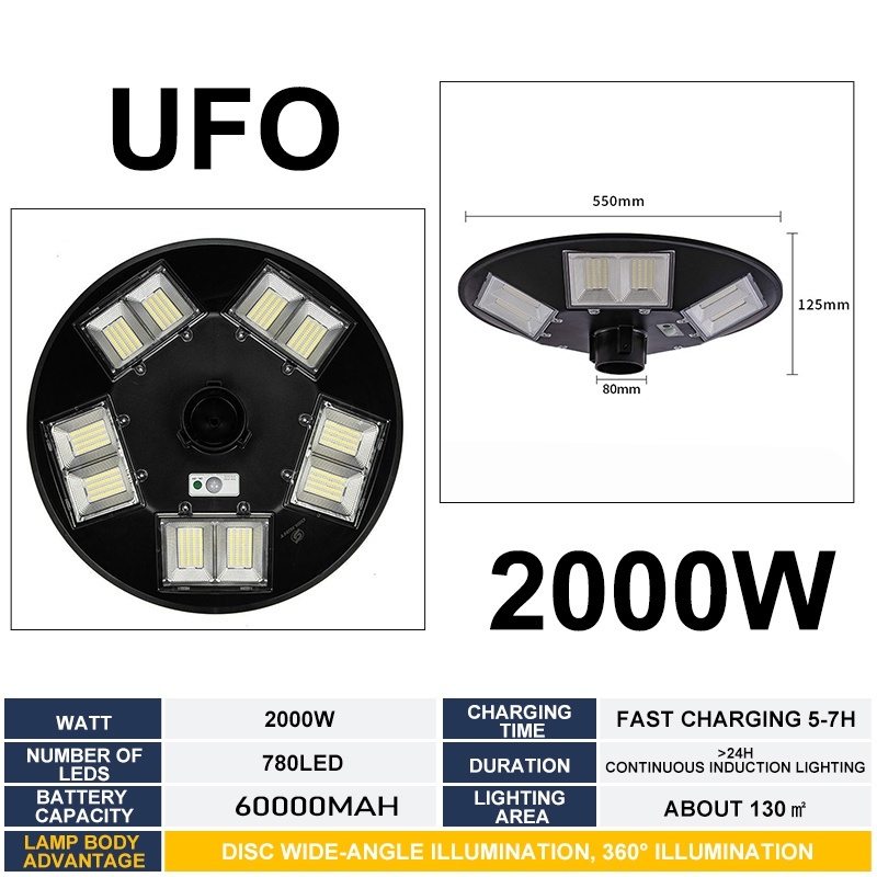 solar light ufo street light 500W 2000W 3000W outdoor IP67 waterproof solar street light flood ...