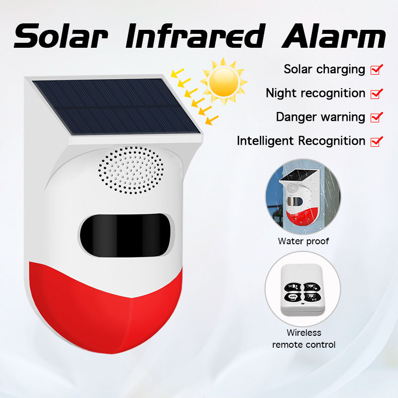 【Alarm System】Solar Alarm IP65 129db Led Remote Control Loud Strobe Alarm for Home Yard Outdoor ...