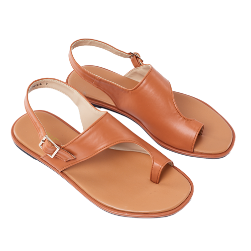 MSE Monica Ladies' Casual Ankle Strap Flat Toe Loop Sandals (Tan ...