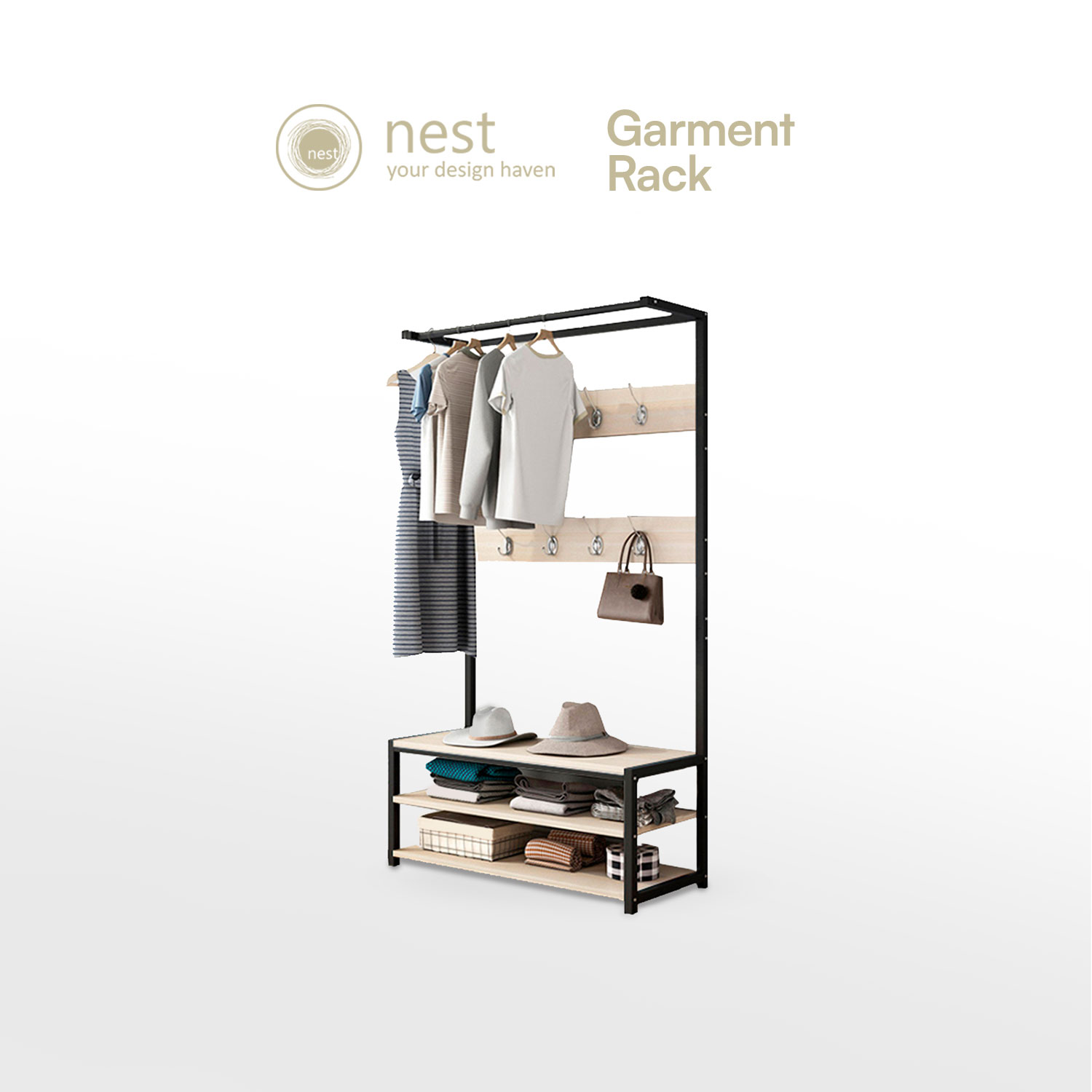 NEST DESIGN LAB Garment Shelf Rack 80x40x170cm Premium Heavy Duty ...