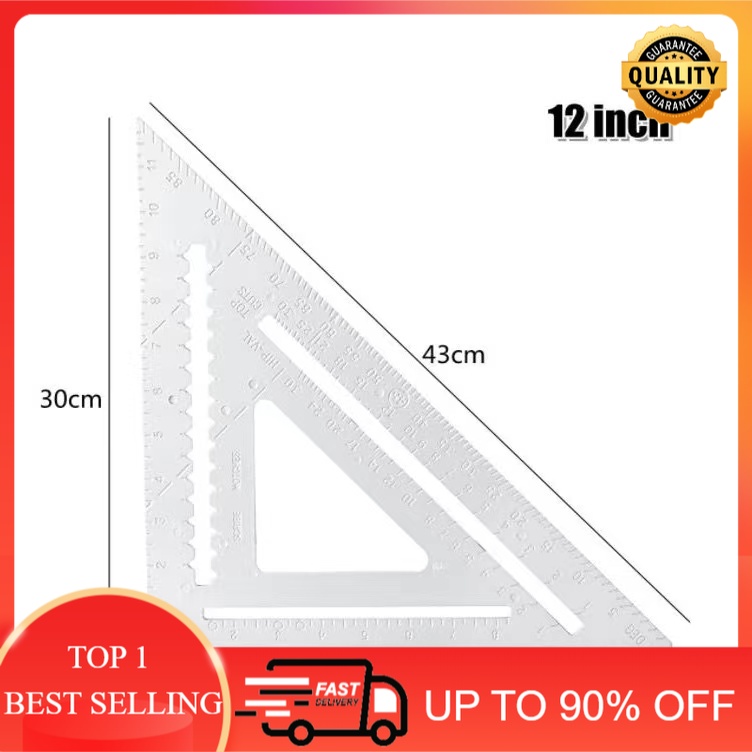 7/12inch Aluminum Alloy Triangle Ruler Angle Protractor Woodworking ...