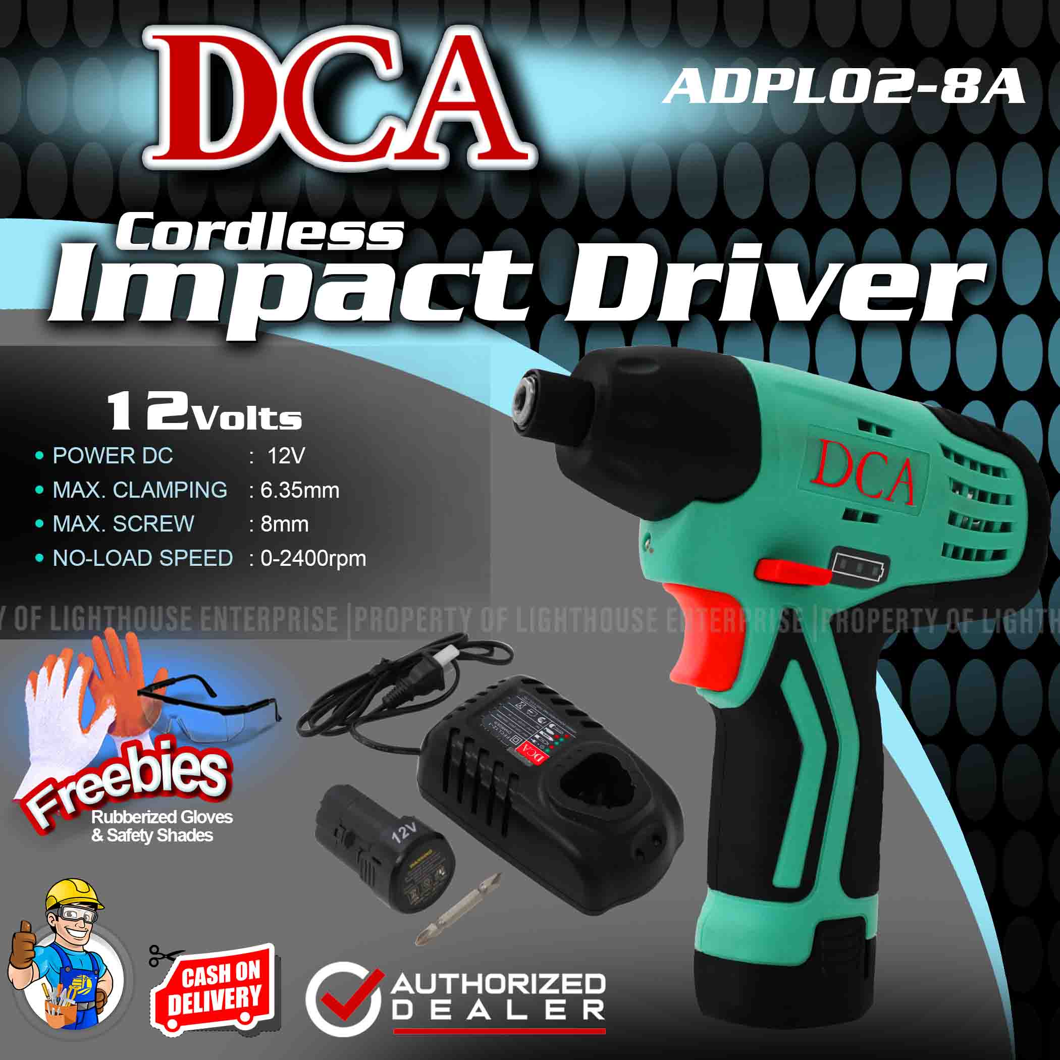 DCA 12V Cordless Impact Driver (ADPL02-8A) LIGHTHOUSE ENTERPRISE ...