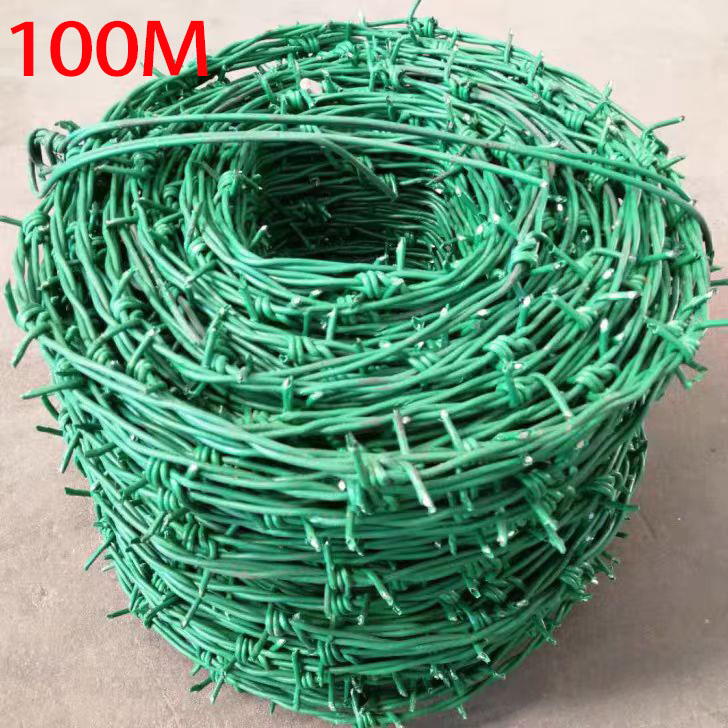 200M Hot-plated Steel Wire Barbed Wire Rust-proof Green Plastic-coated ...