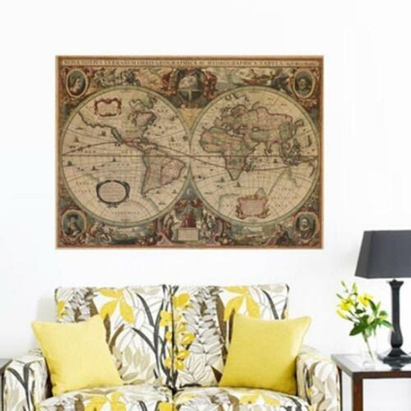 World Ocean Map Nautical Kraft Paper Poster Wall Sticker Old House ...