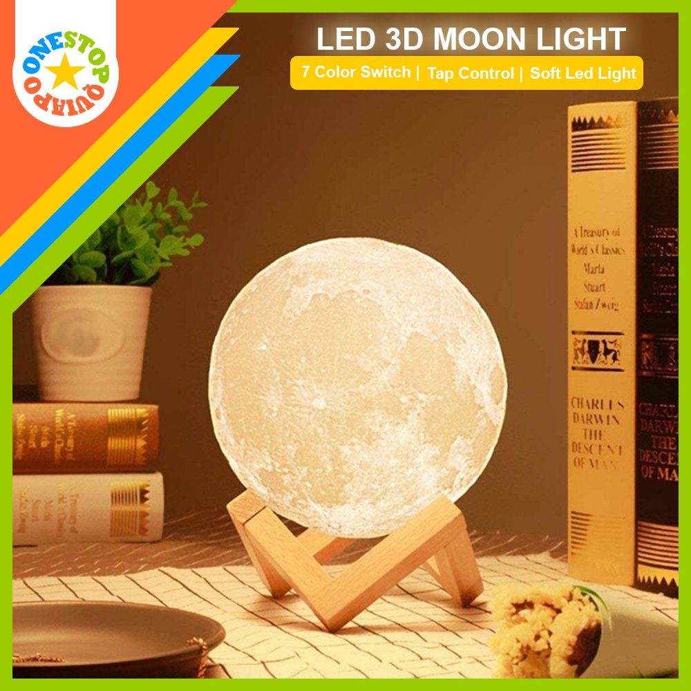 OSQ Moon Light Lamp 5.9inch Rechargeable 3D Print Touch Lamp for ...
