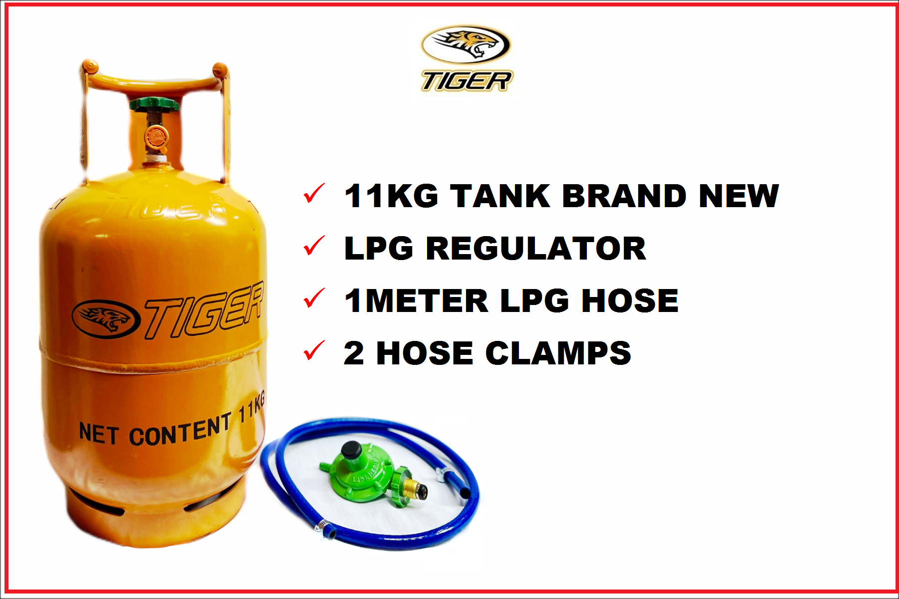 LPG TANK 11KG BRAND NEW TIGER LPG WITH REGULATOR ,HOSE & 2 HOSE CLAMPS (EMPTY TANK) | Lazada PH