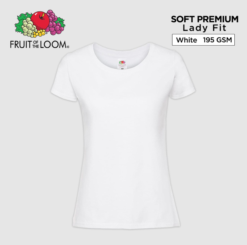 FRUIT OF THE LOOM WHITE original Lady Fit Round Neck plain WHITE ...