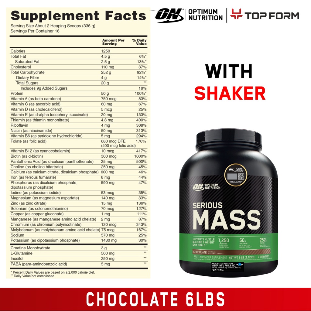 Optimum Nutrition Serious Mass, ON Mass Gainer Whey Protein Powder ...