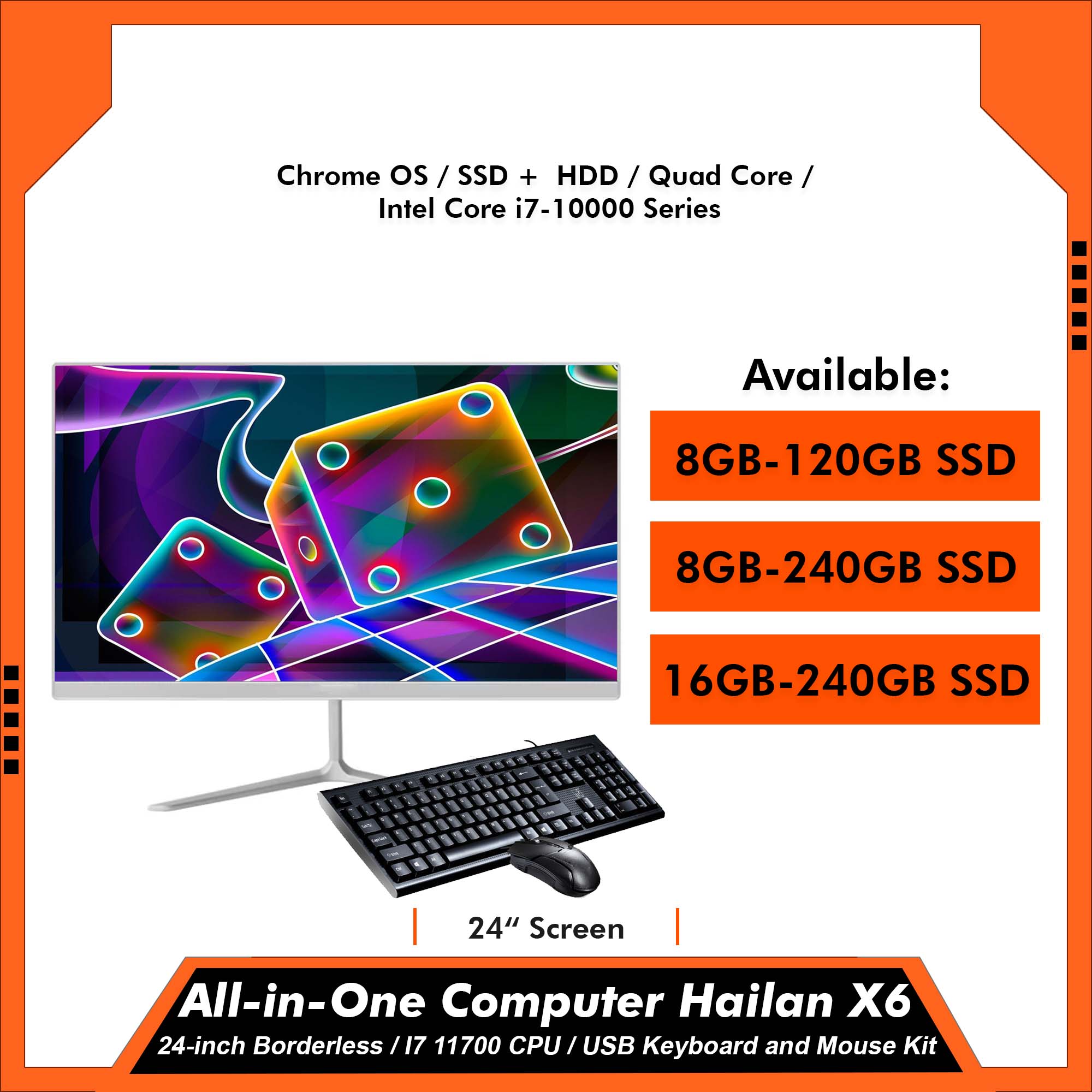 All-in-One Computer Desktop Hailan X6 24-inch Borderless/I7 11700 CPU/USB Keyboard & Mouse Kit ...