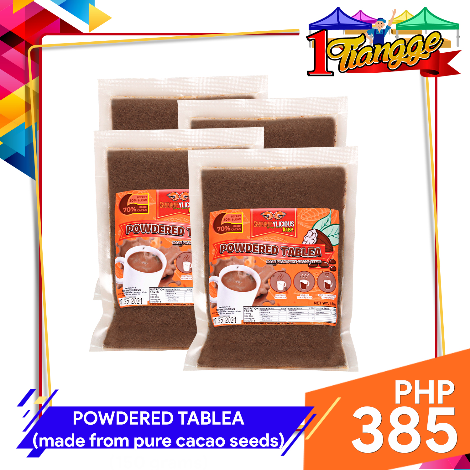 1Tiangge 4pcs Powdered Tablea 150grams/pack (Made from pure cacao seeds ...