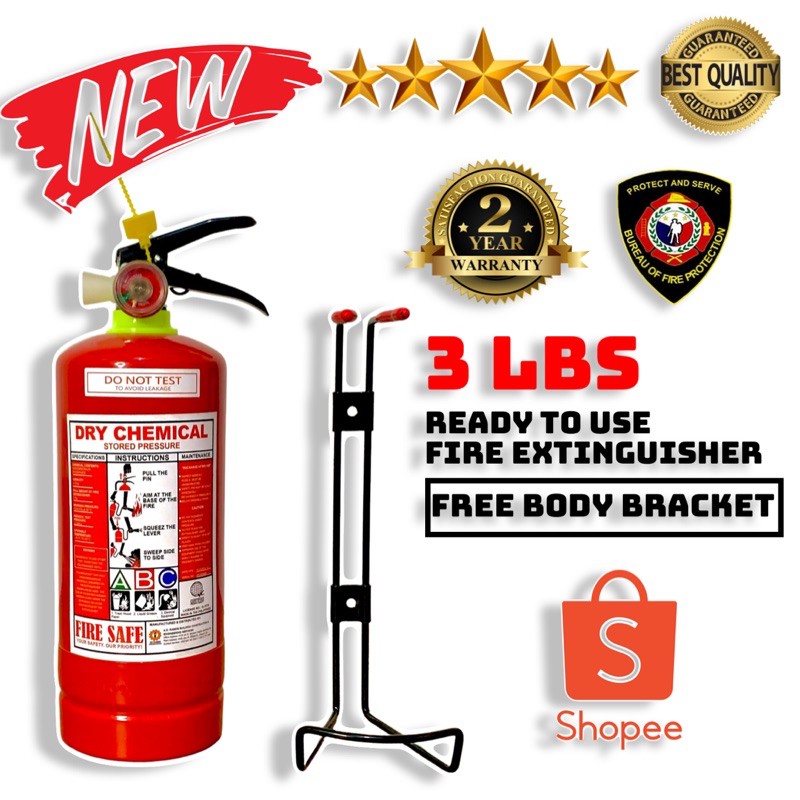 2-Years 3 LBS Fire Extinguisher Dry Chemical Type ABC Affordable and ...