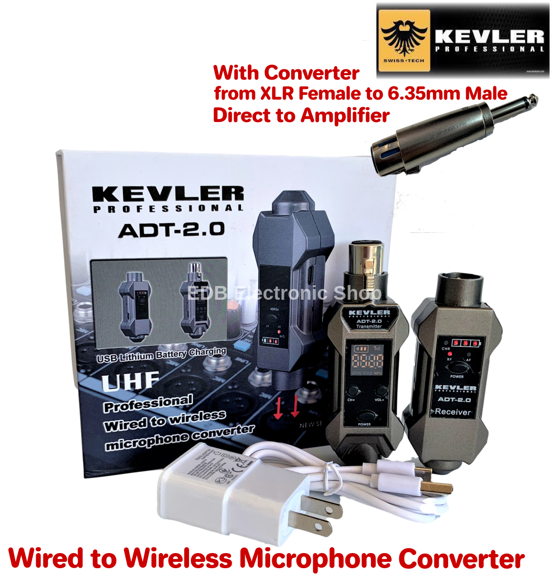 New 2022 Kevler ADT-2.0C Wired to Wireless Microphone Adaptor UHF w ...