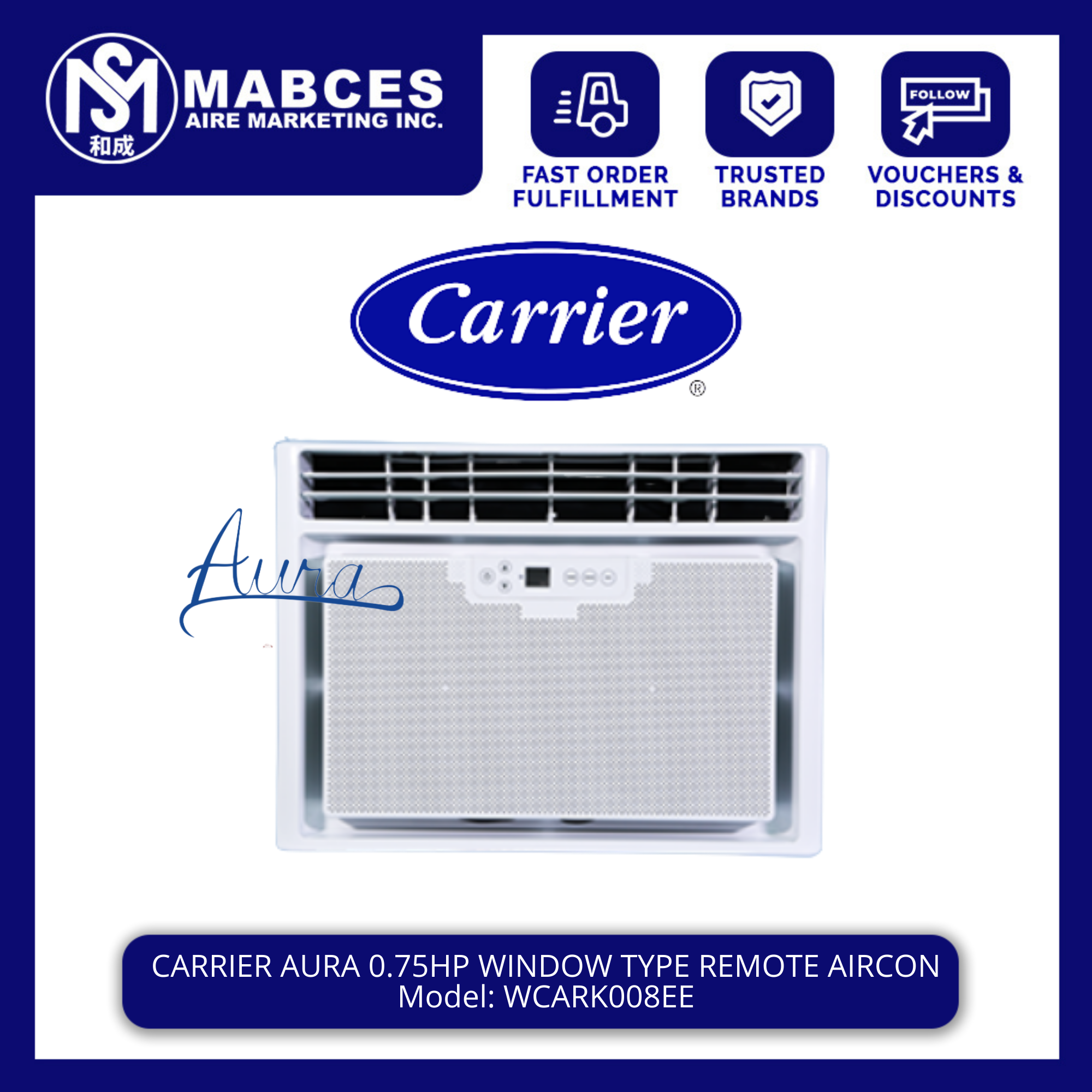Carrier 0.75HP Aura Window Type Remote Non Inverter Aircon WCARK008EE ...