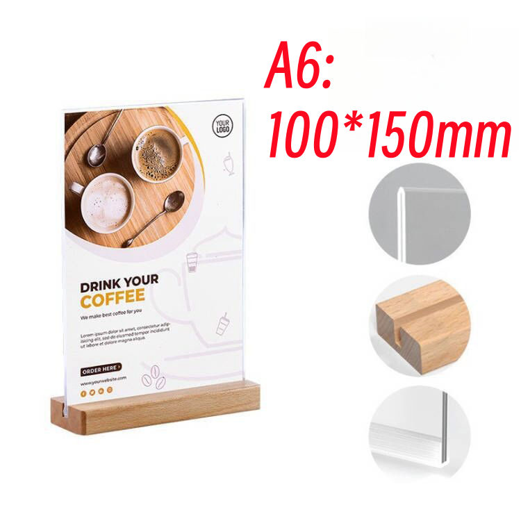 Acrylic T-Shape Display Stand Acrylic Table Sign with Wooden Stands ...