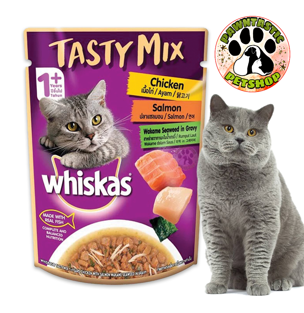 Whiskas Tasty Mix Chicken Salmon Wakame Seaweed in Gravy 70g | Lazada PH