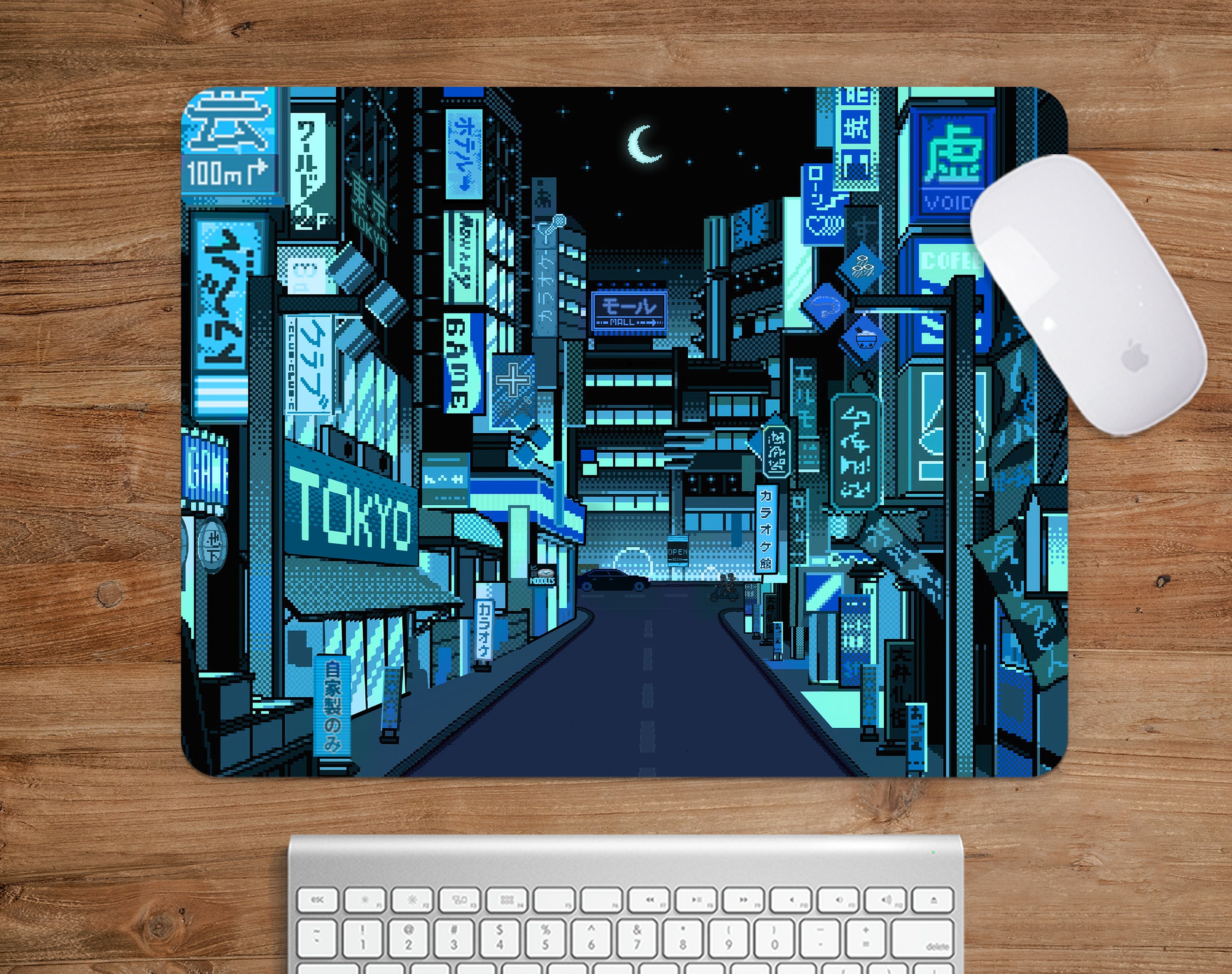 2022 Cyan Tokyo Mousepad, Vaporwave Neon Street deskmat, Retro synth ...