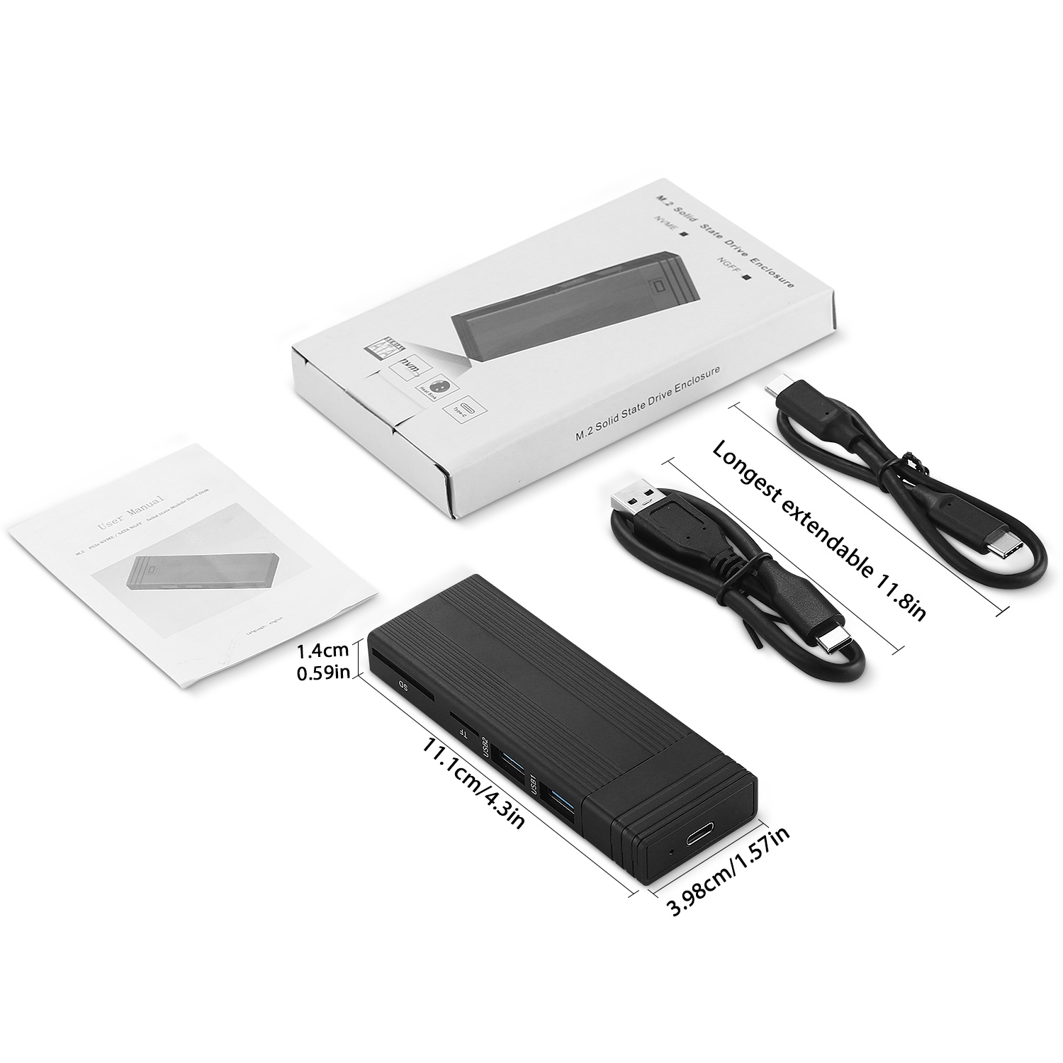Portable SSD NVME HUB Hard Disk Enclosure Support 2TB Support M.2 NVME ...