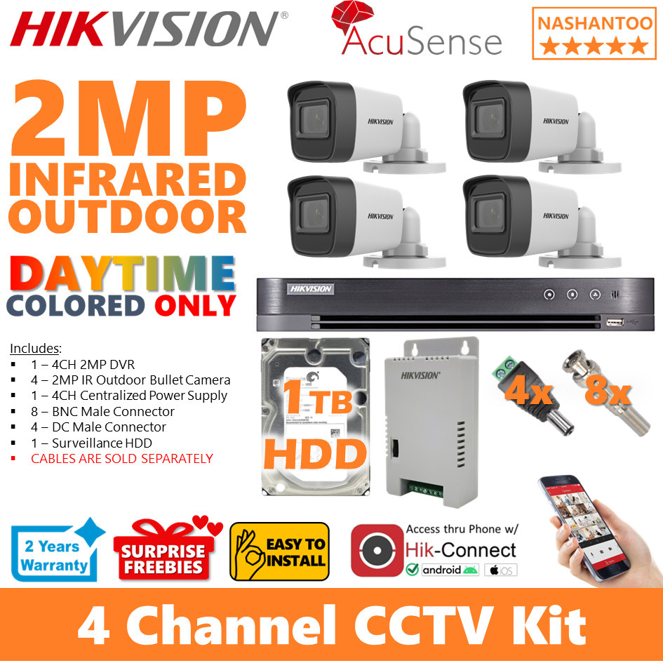Hikvision 4Channel 2MP (up to 4MP Lite) IR 4Cameras Outdoor Bullet 4CH ...