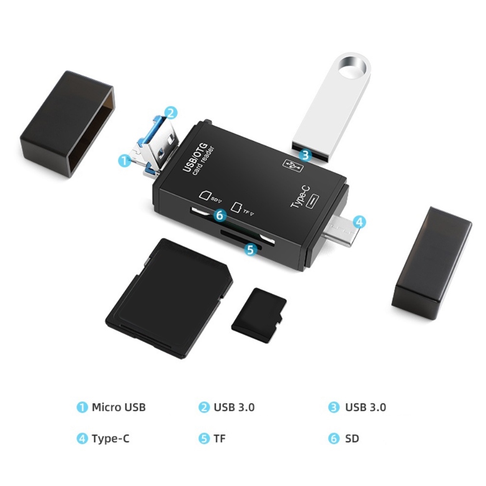 6 In 1 OTG Card Reader USB 3.0 Micro Type C To Micro SD TF Adapter ...