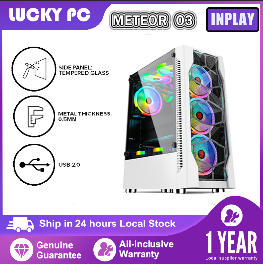 PC Case with Fan Matx Atx Gaming White Tempered Glass InPlay Meteor 03 ...