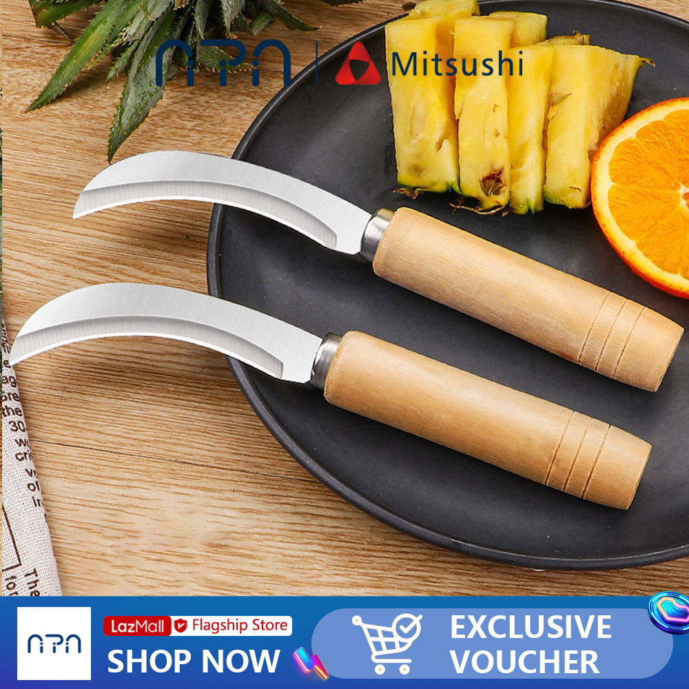 Nipiin Wooden Handle Curved Knife Stainless Steel Sickle Banana Knife ...
