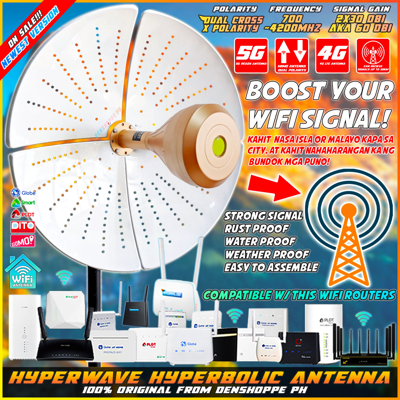HYPERWAVE HYPERBOLIC 60dBi 5G 4G Premium WiFi Internet Antenna ...