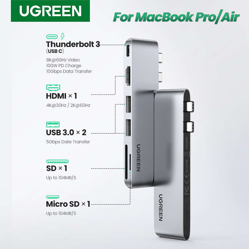 UGREEN 6-in-1 CM380 Multifunction Adapter For MacBook Pro M2 2022 ...