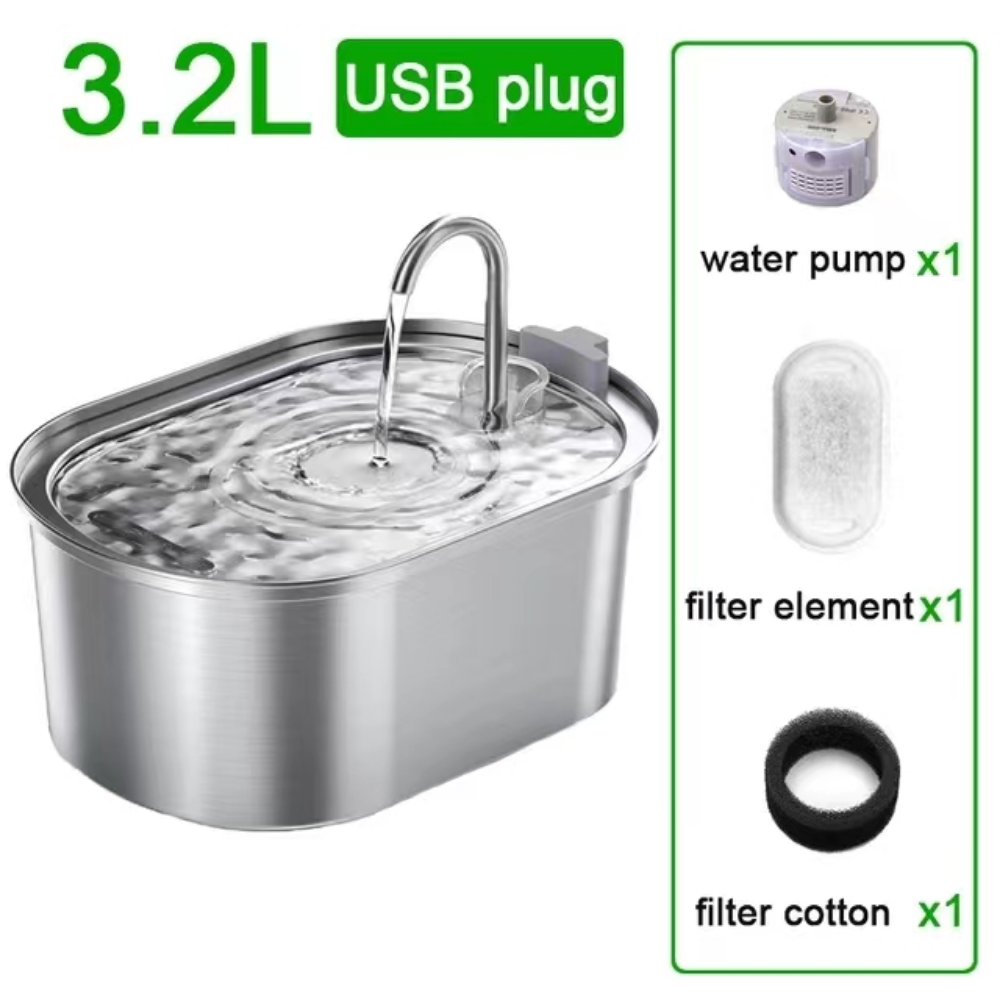 3.2L Cat Water Dispenser Stainless Steel Faucet Pet Water Fountain ...