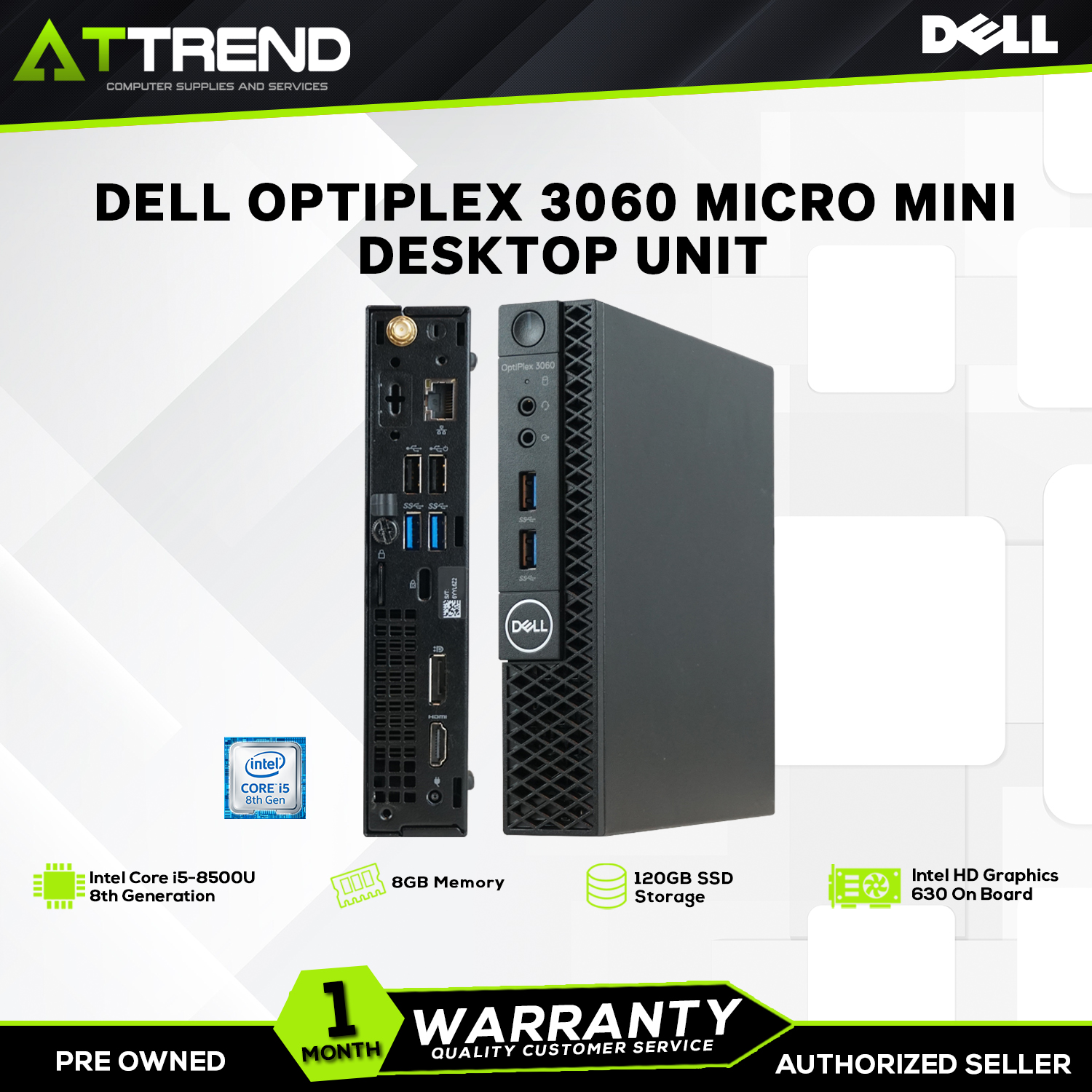Dell Optiplex 3060 Micro Mini Desktop Unit | Intel Core i5-8th Gen, 8GB ...