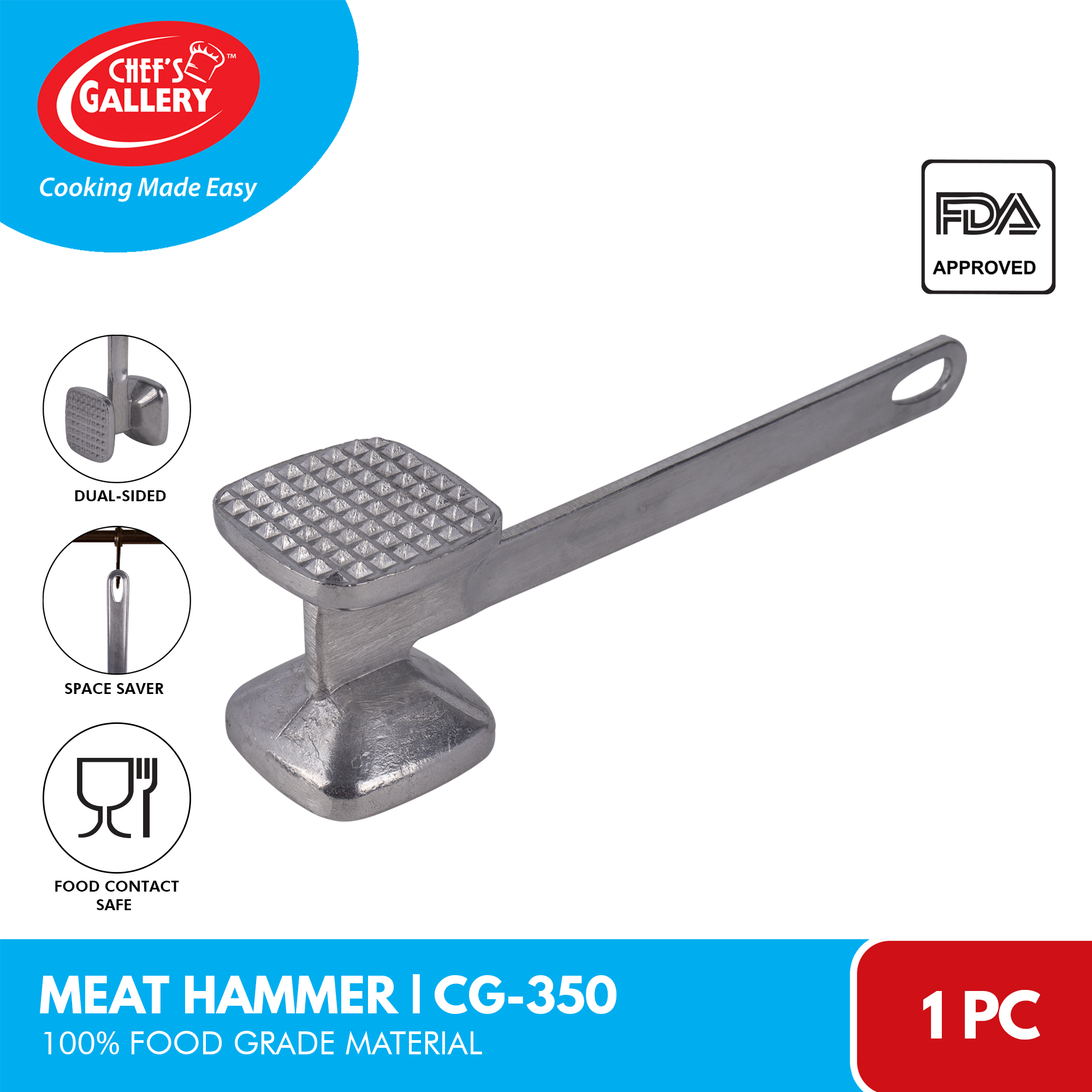 Chef's Gallery Meat Hammer | Dual-sided for Tenderizing, Pounding, and ...