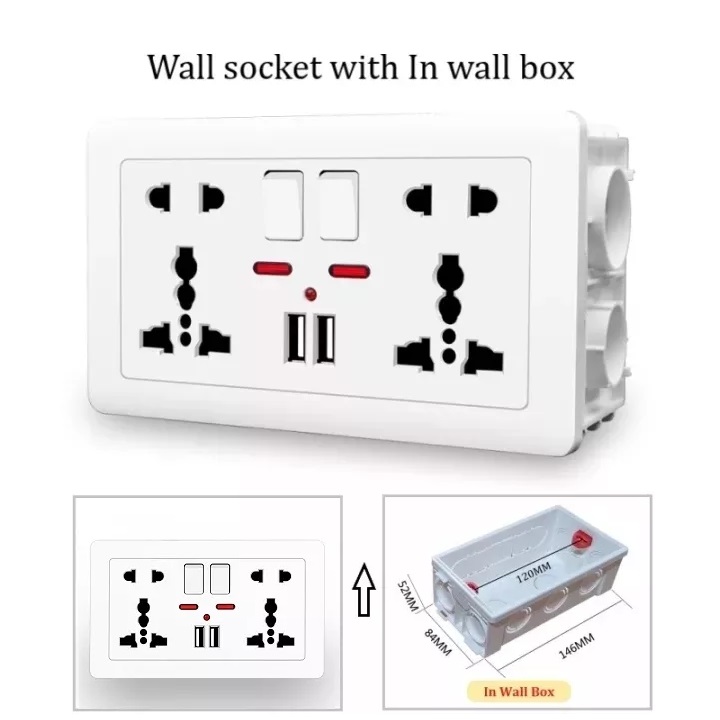 Power Socket Panel 13A Double 5-Hole LED Indicator 146mm*86mm Universal ...