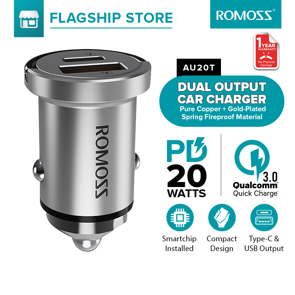 Romoss AU20T 20 Watts Dual Output Type C and USB Output Fast Charging ...