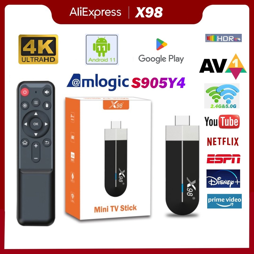 S500 X98ทีวีสติ๊ก11 Amlogic S905Y4 4G 32G AV1 4K 60fps 5G Wifi อุปกรณ์ทีวี X98 Youtube Dongle 2G ...