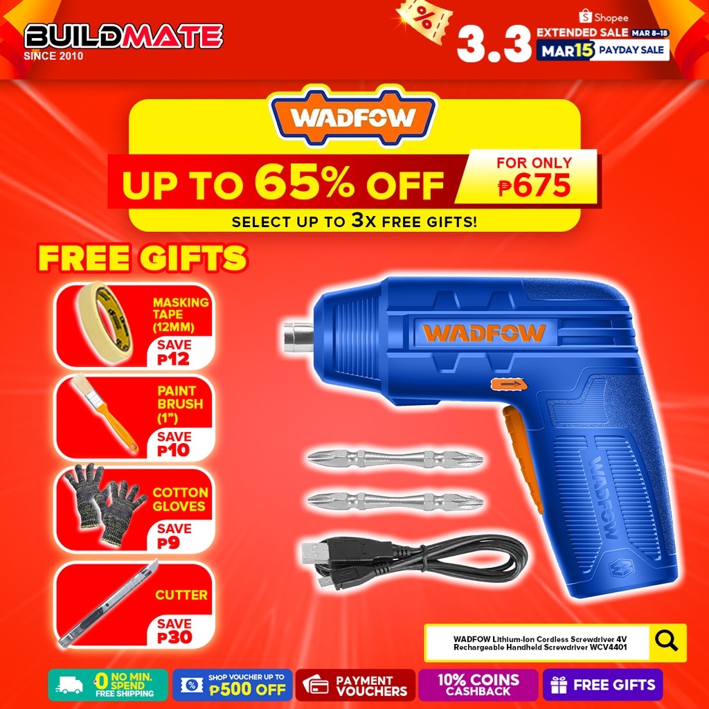 WADFOW Lithium-Ion Cordless Screwdriver 4V Rechargeable Handheld ...