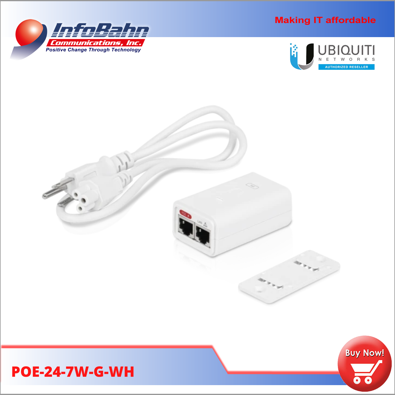 Ubiquiti POE Injector 24 0.3 A 7W, Gigabit LAN Port (POE-24-7W-G-WH ...