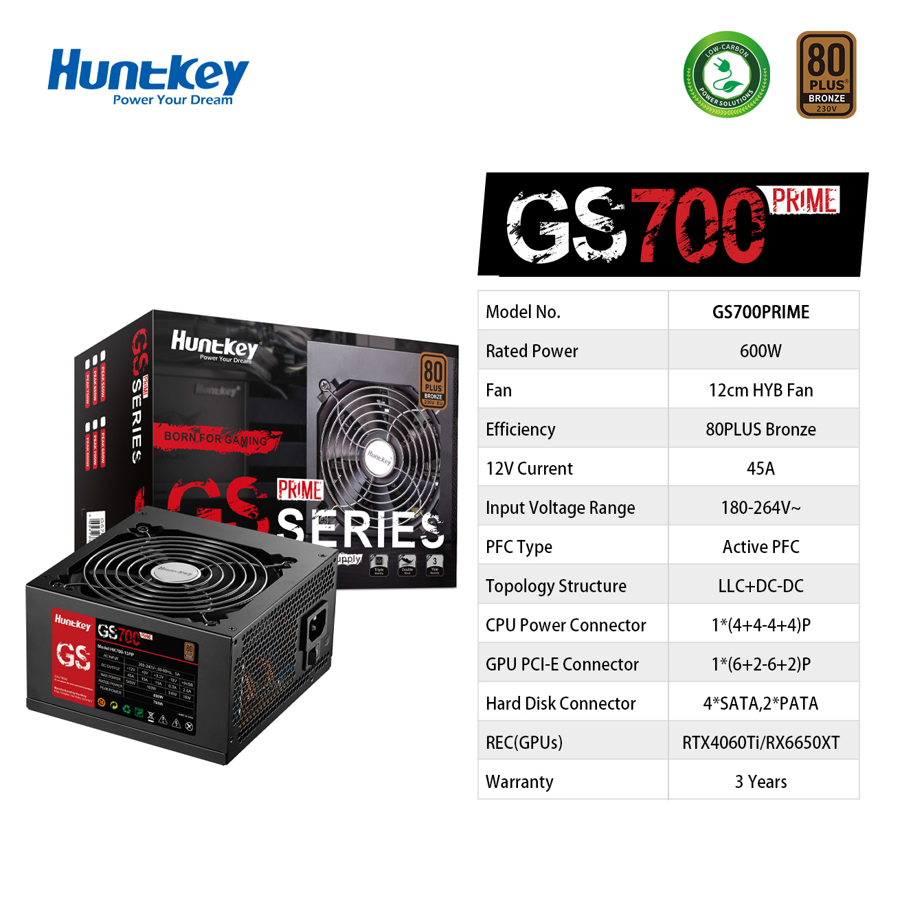 Huntkey Official Brand PC Power Supply GS-Prime Series GS700 Prime ATX 3.0 Home/eSports Computer ...
