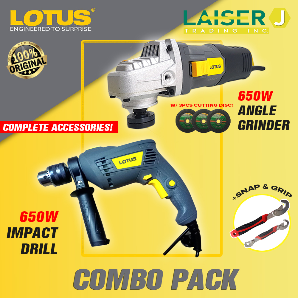 Lotus Combo Pack Angle Grinder 650W and Lotus Impact Drill 650W +Free ...