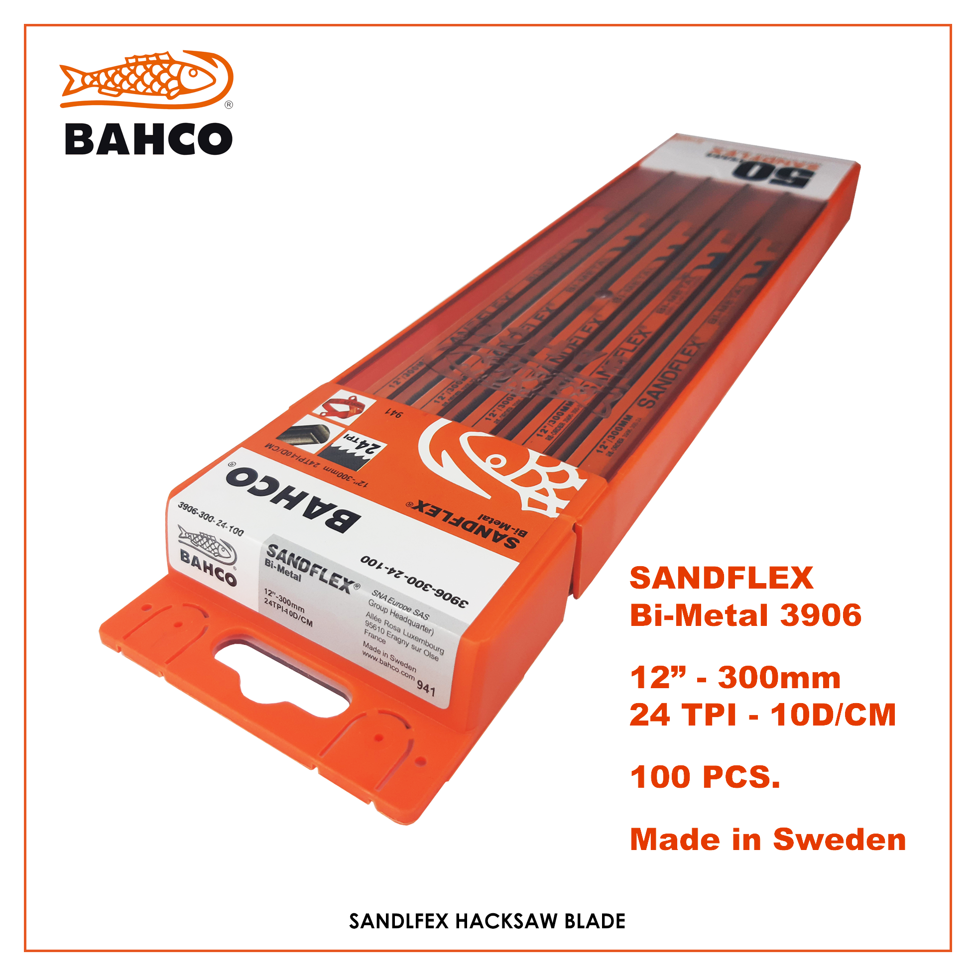3906 300 18 10P | Bahco 300 Mm Spring Steel Hacksaw Blade, 18 TPI | Bahco