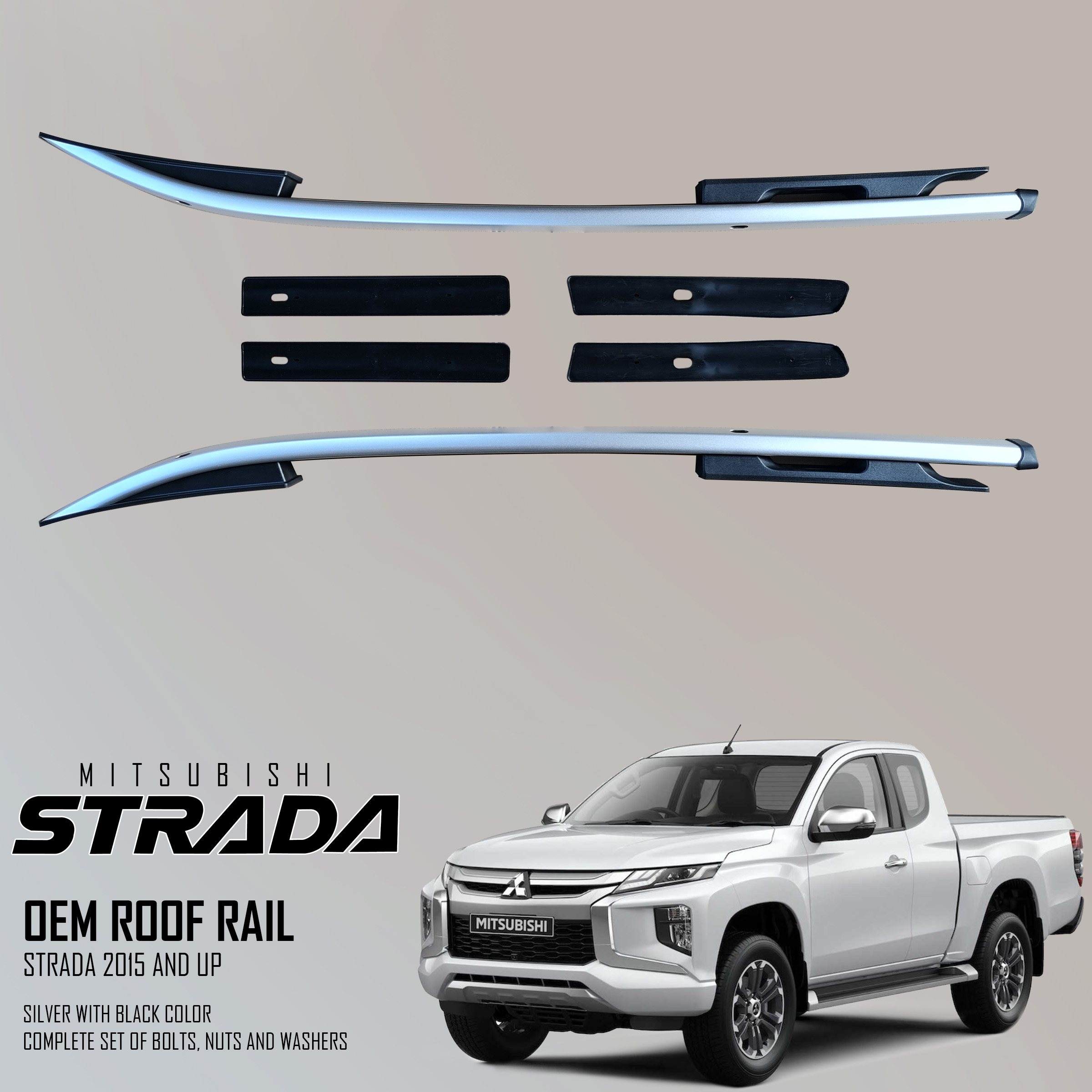Mitsubishi Strada 2015-2023 Heavu Duty Silver Black Black Roof Rail ...