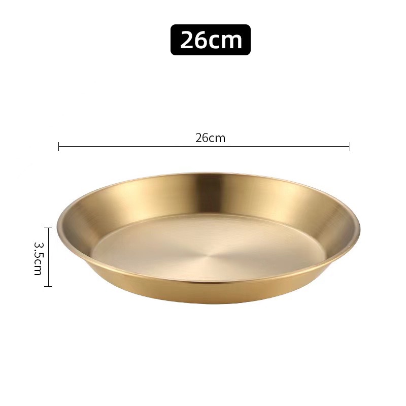 Korean-style stainless steel pizza plate thickened deep plate disc gold ...