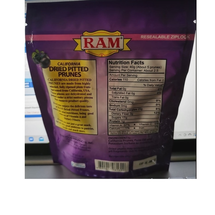 Ram California Dried Pitted Prunes 100g on resealable pack | Lazada PH