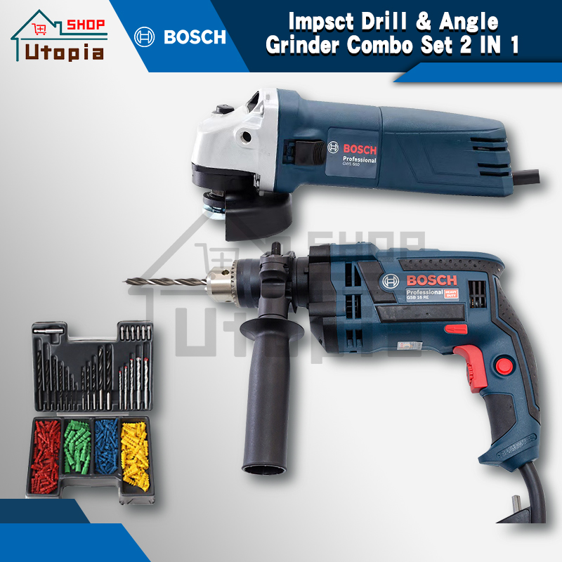 BOSCH 2 in 1 Electric IMPACT DRILL AND Angle GRINDER WITH COMPLETE ACCESSORIES | Lazada PH