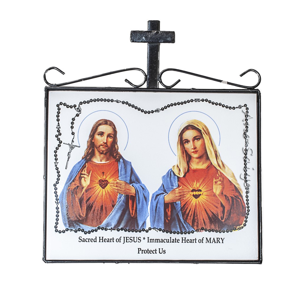 Religious tile Blessed Twin Hearts of Jesus Christ Mama Mary Entrance ...