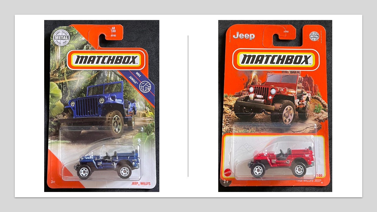 Matchbox - Jeep - 1948 Willys Jeep Red & Jungle - Jeep Willys Blue ...