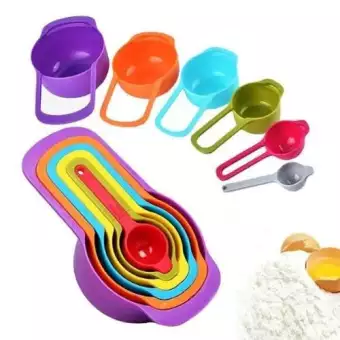 6 PCS / SET Rainbow Colored Measuring Cups and Spoon Stackable ...
