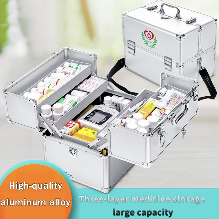 Household Medicine Box Aluminum Alloy Double Open Multi-Layer Medicine ...